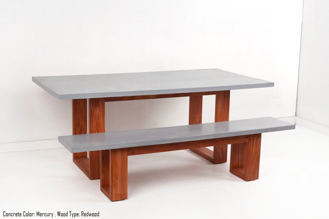 Modern Concrete Dining and Bench Set-sleek, Minimalist Design.handmade ...