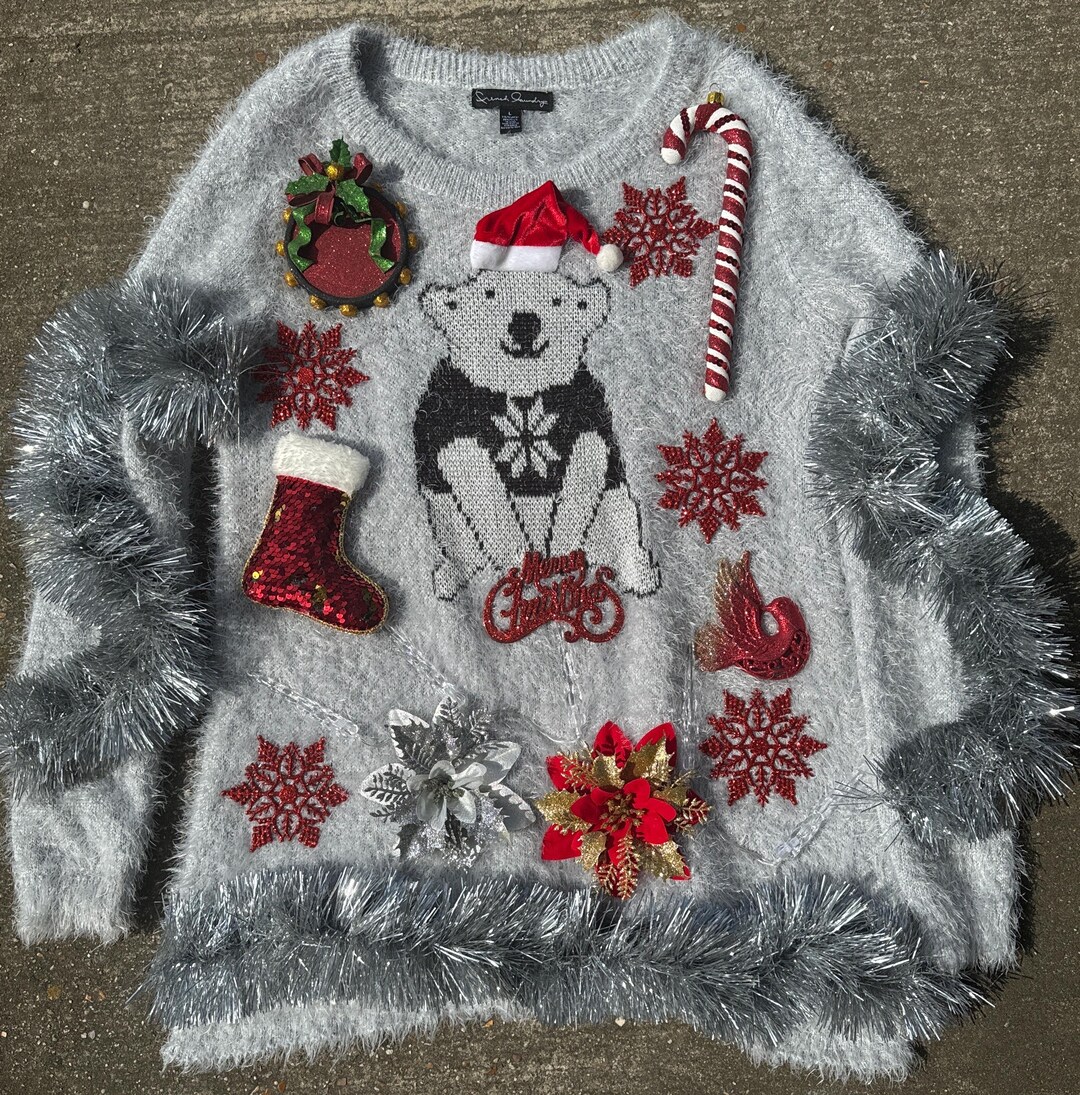 Polar Bear Sparkle Tacky Ugly Christmas Sweater - Etsy
