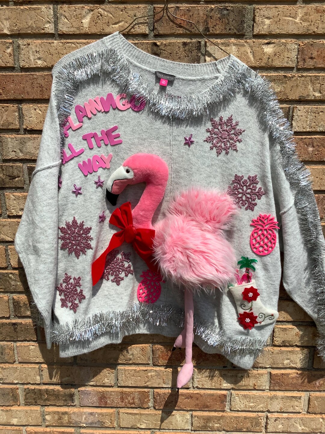Pink Flamingo Christmas Sweater: Funny Tacky Holiday Top (womens XXL ...
