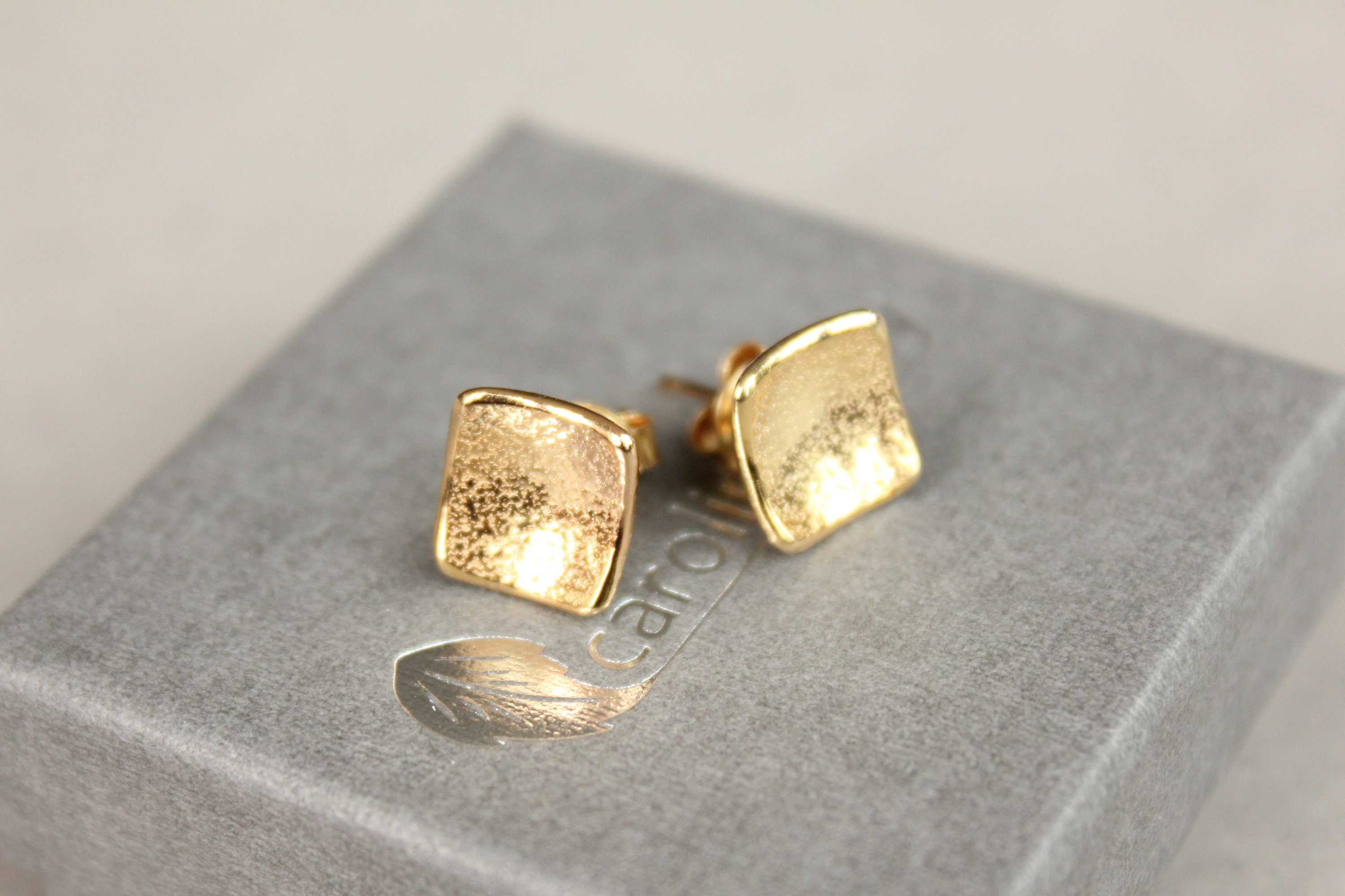 Gold Square Stud Earrings Large Gold Square Studs Vermeil - Etsy UK