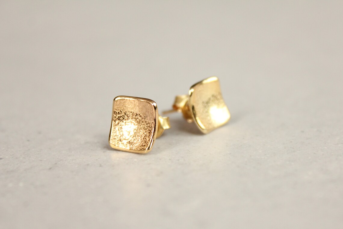 Gold Square Stud Earrings Large Gold Square Studs Vermeil - Etsy UK