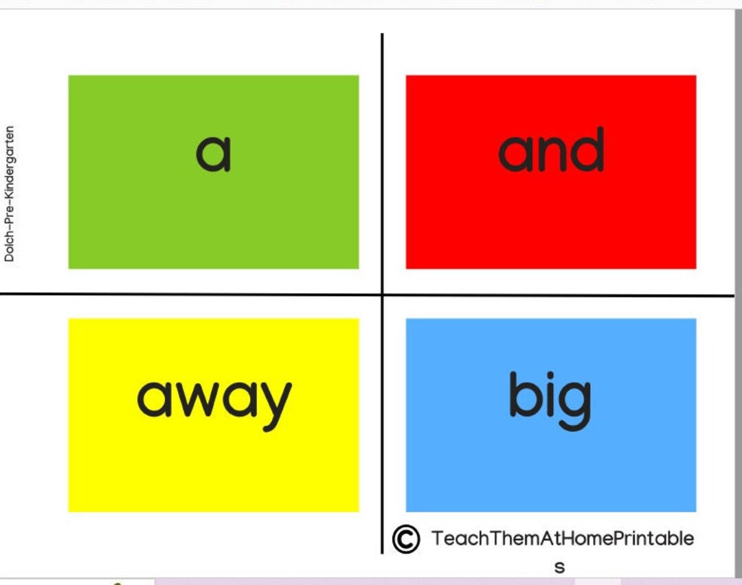 Dolch Pre-kindergarten Sight Word Flash Cards Pre School Kindergarten ...