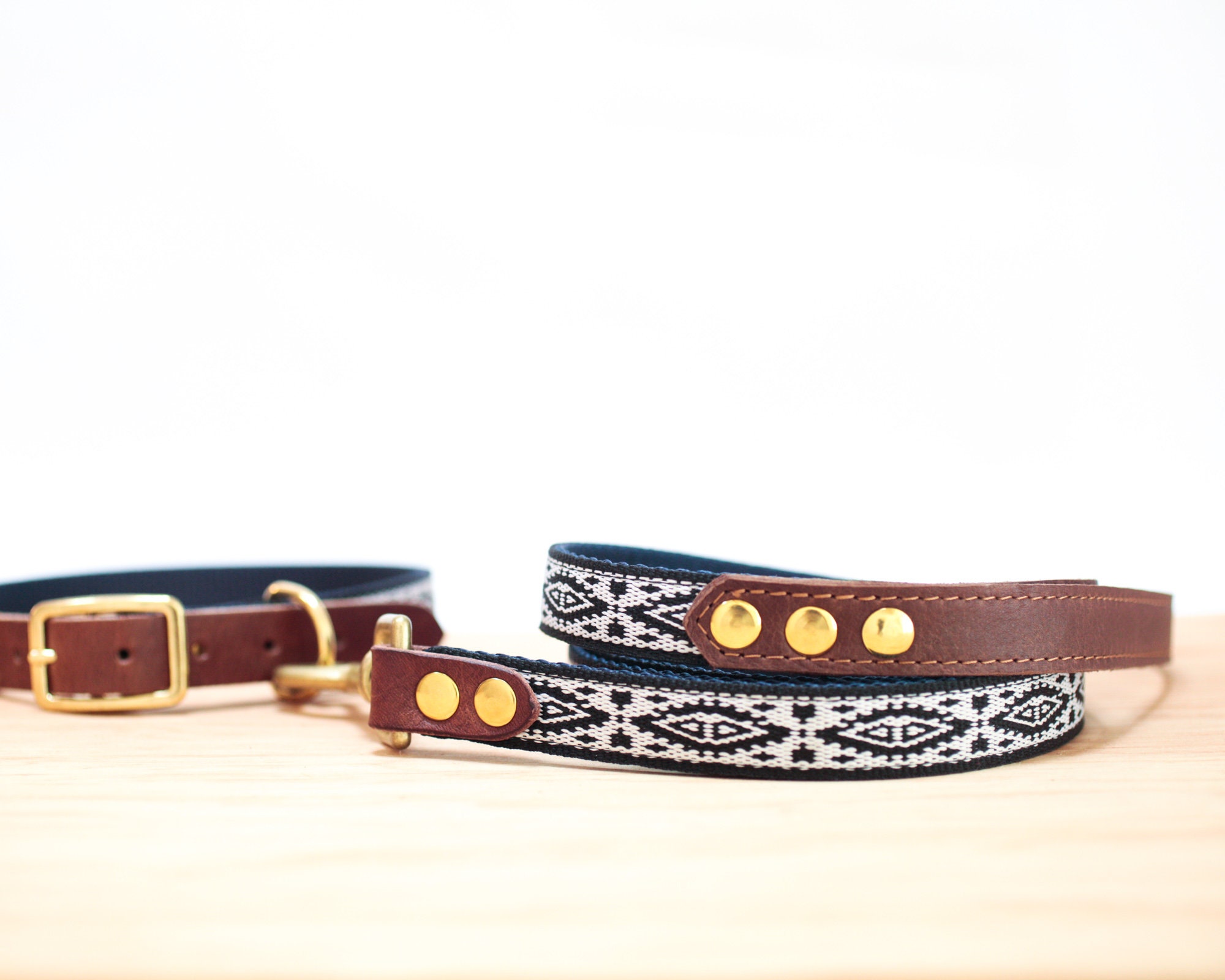 Custom Leather Black/white/blue Dog Collar. Navajo Black 3/4" - Etsy ...