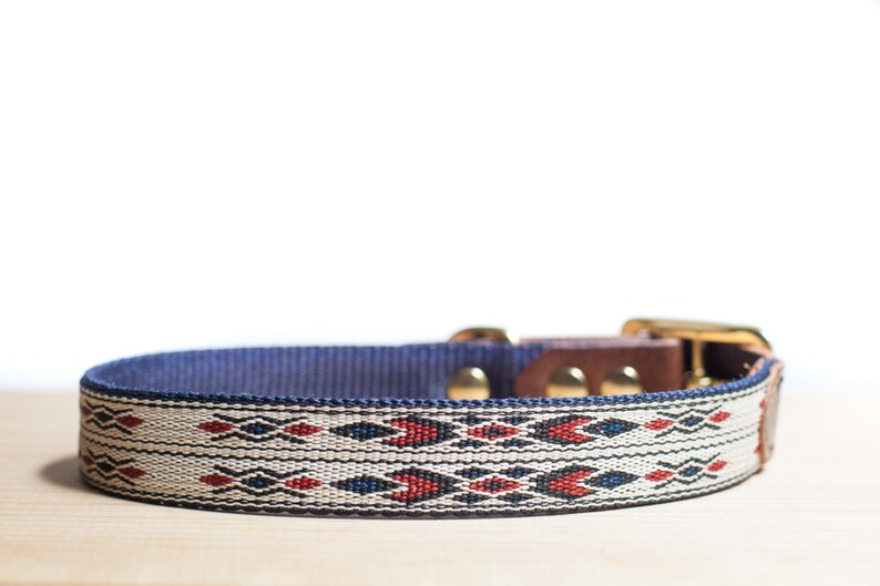 Custom Leather Blue/White Dog Collar. Navajo White 1 | Etsy