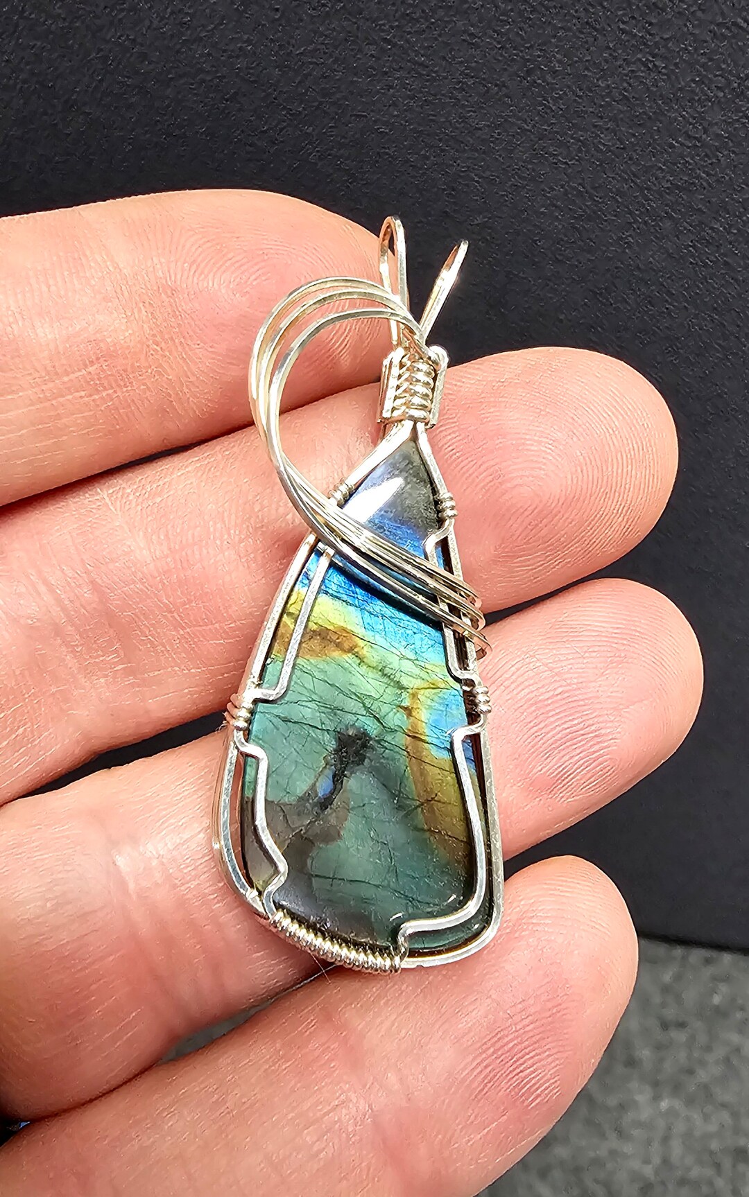 Finnish Spectrolite Wire Wrapped Sterling Silver Pendant - Etsy