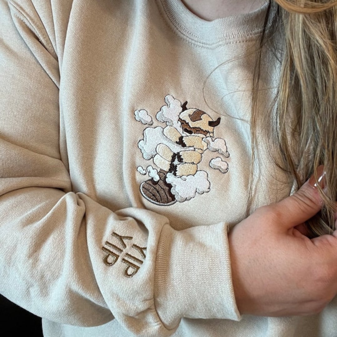 Appa Avatar Embroidered Sweatshirt, Bison Custom Design Sweatshirt, Yip ...