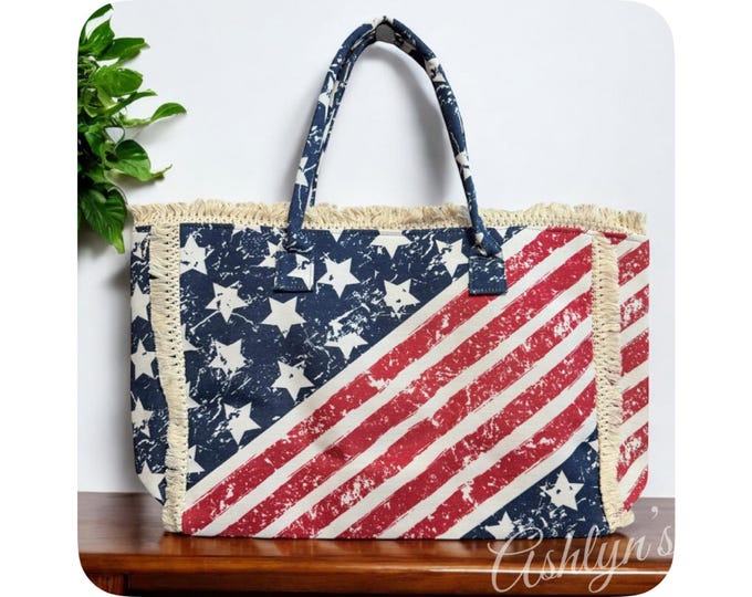 American Pride-xl Fringe USA Flag Tote Bag-purse-weekender Bag - Etsy