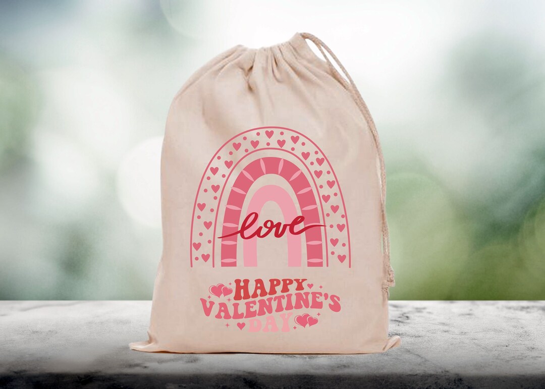 Valentine's Day Favor Bag, Pink Rainbow Favor Bag, Galentine Goodie Bag ...