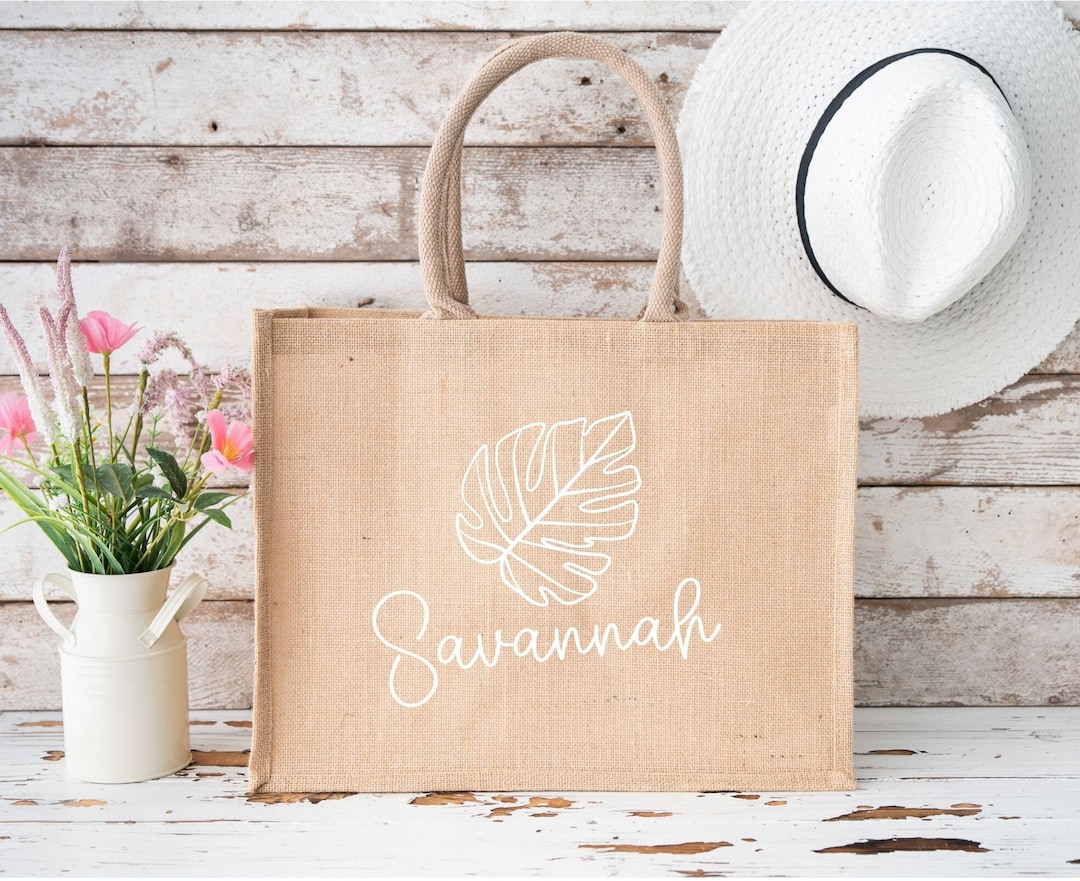 Personalized Beach Bachelorette Burlap Tote Bag for Bridesmaids Palm ...
