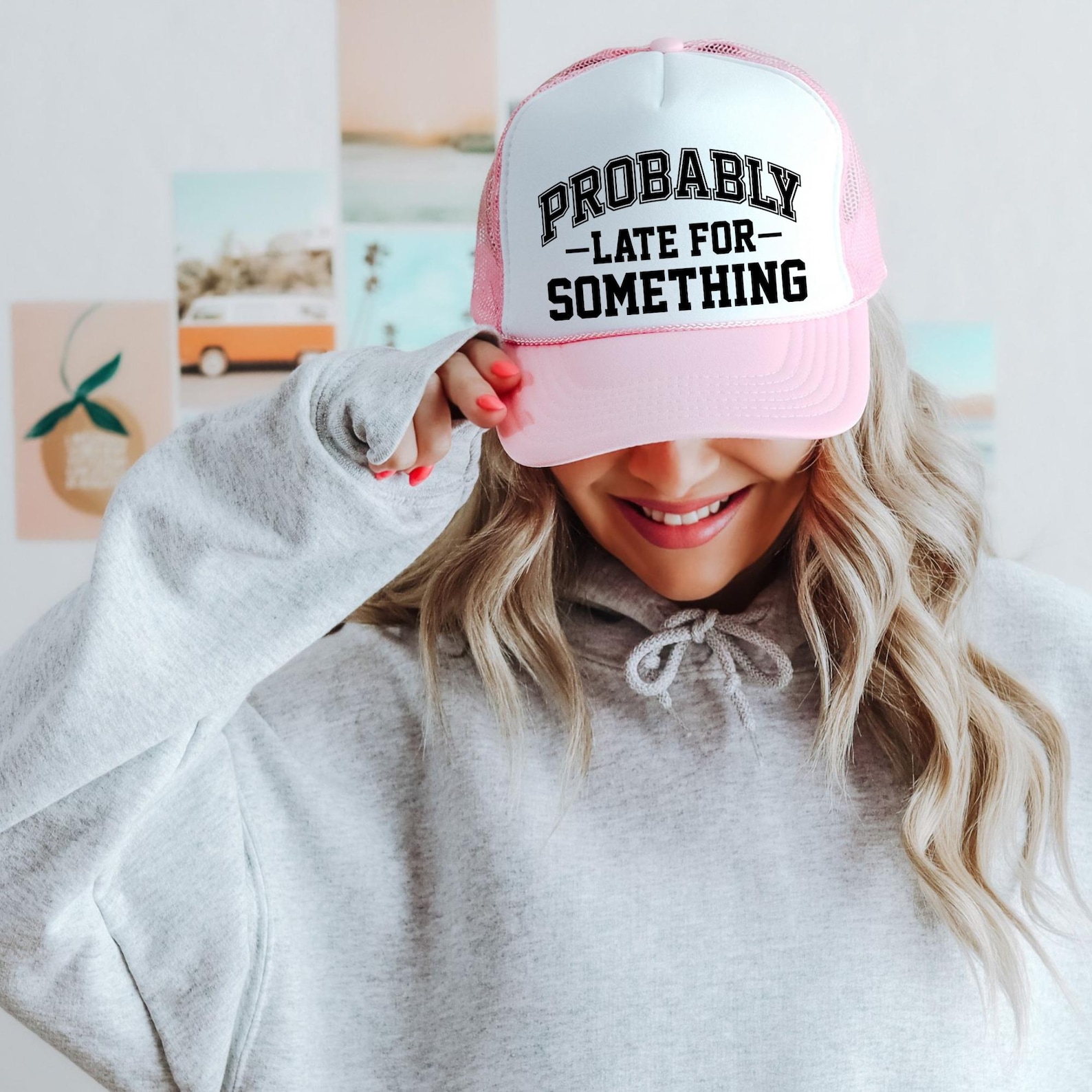 Funny Trucker Cap Probably Late Hat Funny Hats for Women Foam Trucker ...