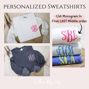 Embroidered Personalized Monogram Sweatshirt, Monogrammed Crewneck ...