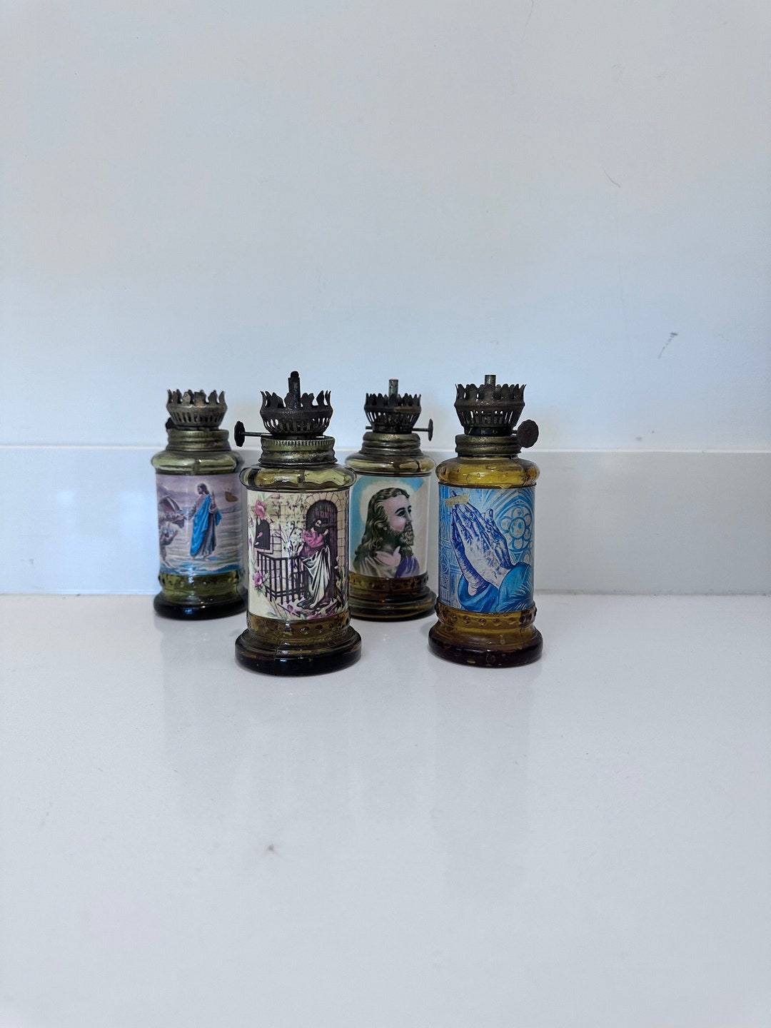 Vintage Amber Miniature Religious Oil Lamp by Chap Stick Co Made in ...