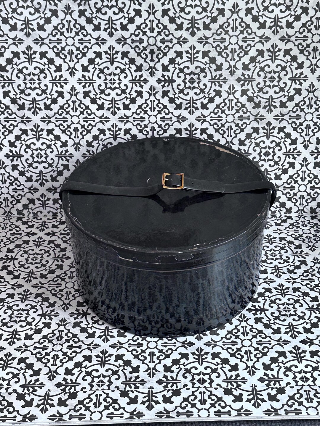 Vintage Round Black Hard Cardboard Hat Box, Vintage Hat Box, Vintage ...