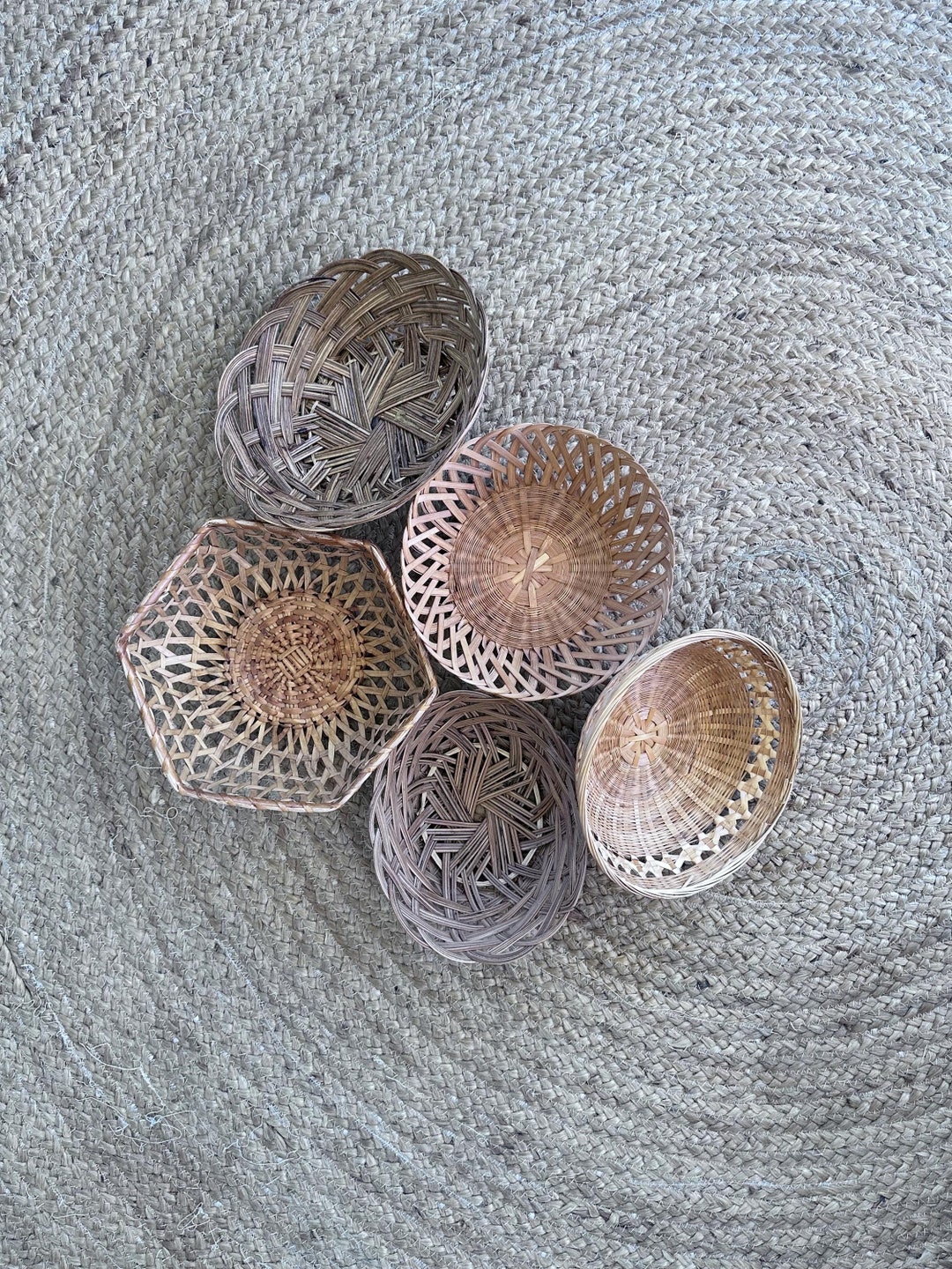 Vintage Wicker Basket Set of 5: Boho Cottagecore Wall Decor - Etsy