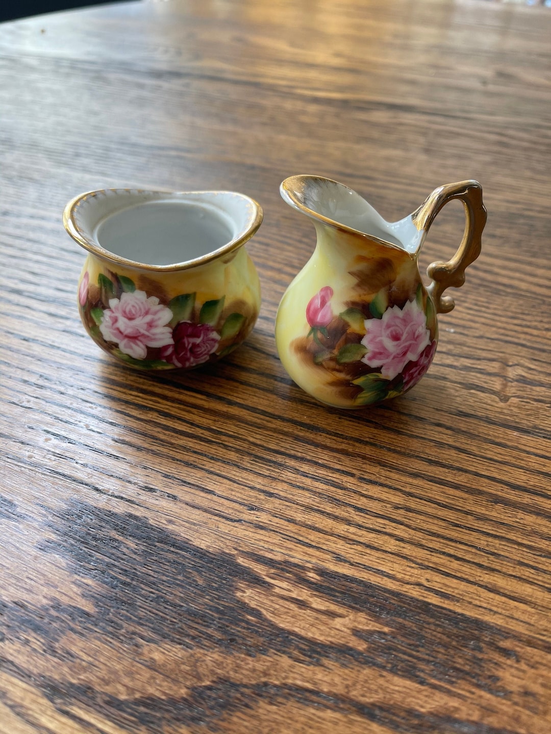 Vintage Enesco Miniature Pitcher & Trinket Jar – Hand Painted Floral ...