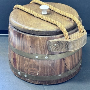 Vintage Wood Bucket With Rope Handles, Wood Firkin Sugar Water Beer ...