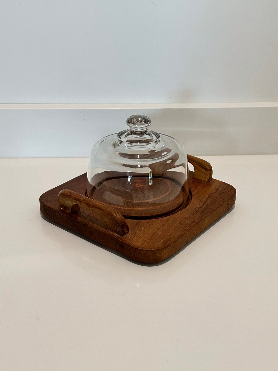 Vintage Dolphin Teakwood Cheese Tray With Glass Dome – Mid-century ...
