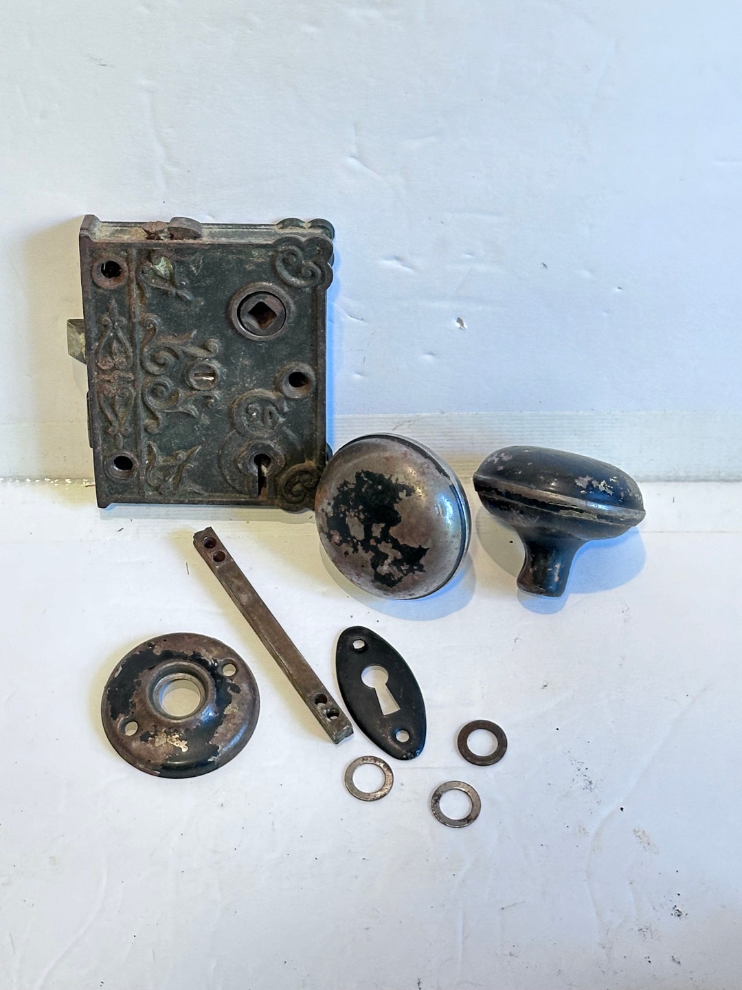 Antique Steel Rim Door Lockset Belknap Howe and MFG Co, Steel Rim Lock ...