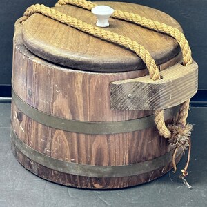 Vintage Wood Bucket With Rope Handles, Wood Firkin Sugar Water Beer ...