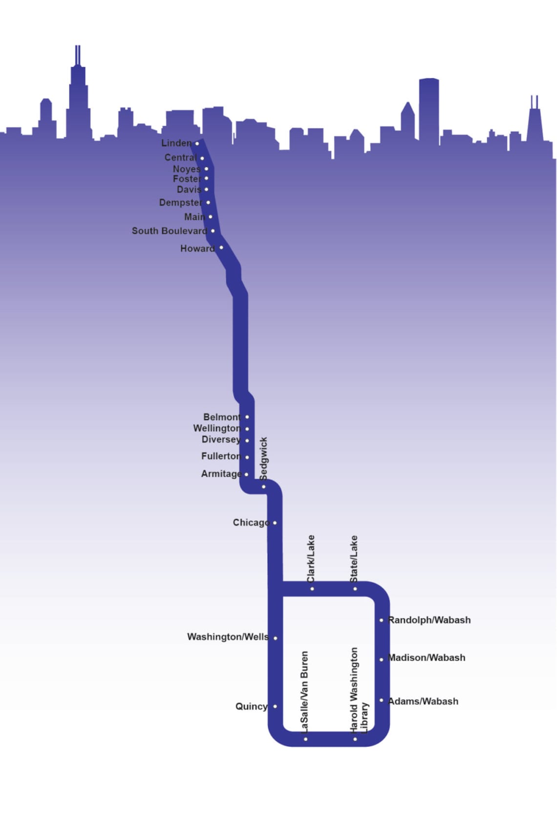 Chicago Purple Line Map | Etsy
