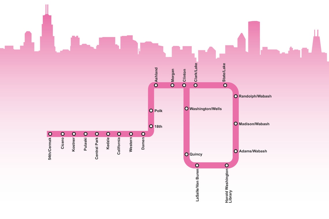 Mapa de la línea rosa de Chicago | Etsy