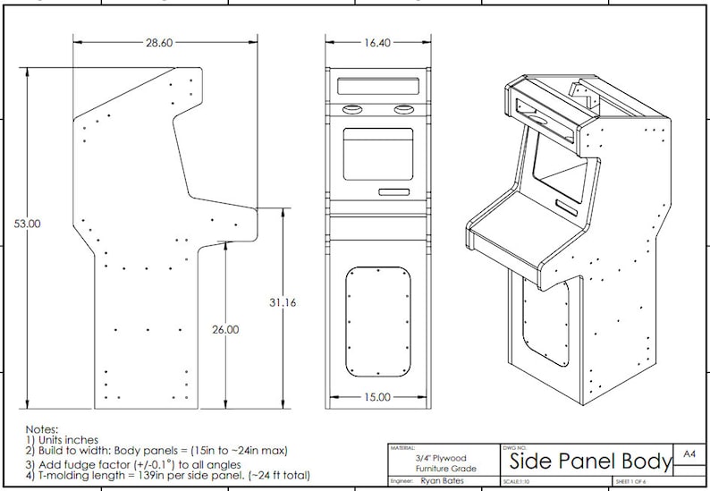 13" CRT Arcade Cabinet Plans /CAD Package (2:3 Scale Neogeo MVS Style Body ) for Retro Consoles ...