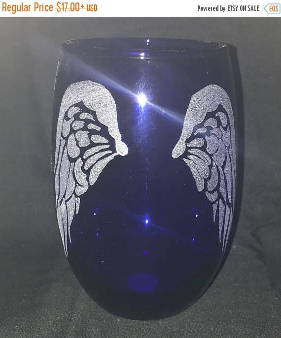 Angel Wings etched stemless wine glass wings angel | Etsy