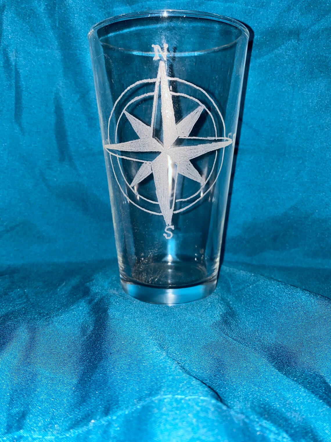 Rose Compass Pilsner Glass Compass Pint Glass Hand Etched - Etsy