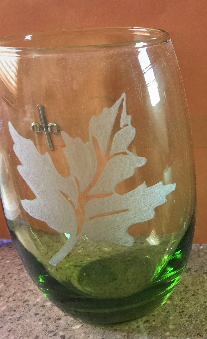 Maple Leaf Stemless Glass - Maple Leaves, Hand Etched, Engraved, Wine ...