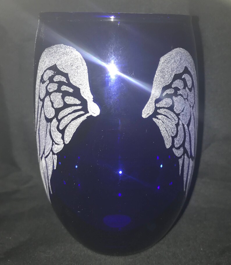 Angel Wings Etched Stemless Wine Glass Wings Angel - Etsy