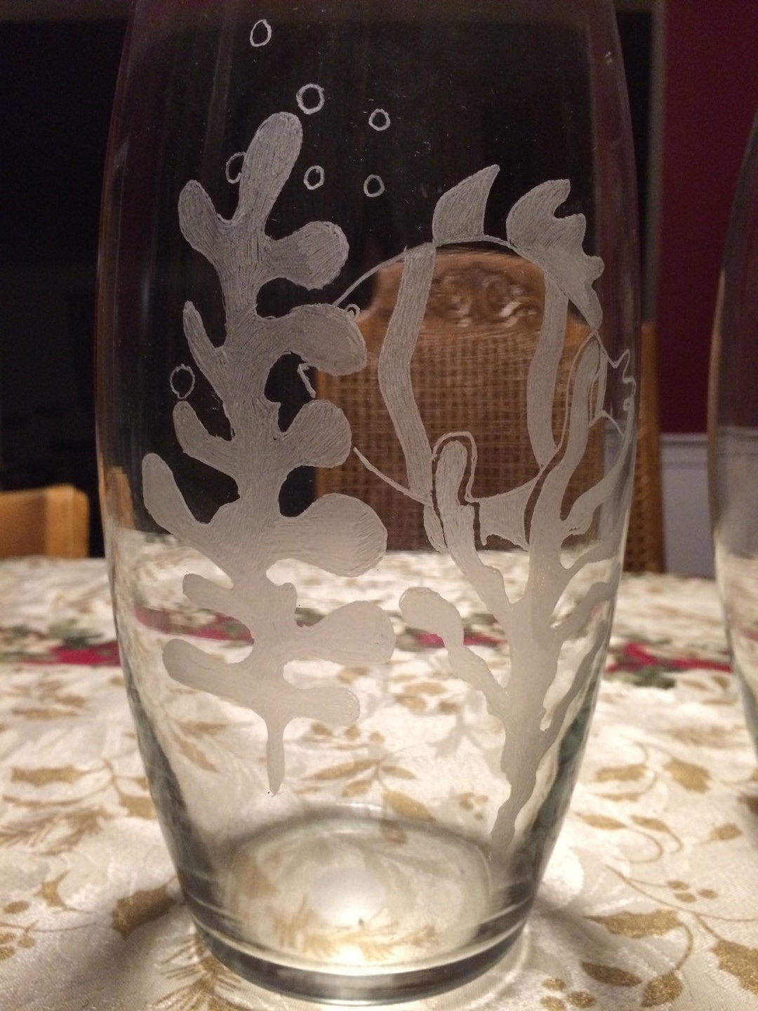 Tropical Fish Vase, Gift for Plant Lovers, Tropical Vase, Glass Etched ...