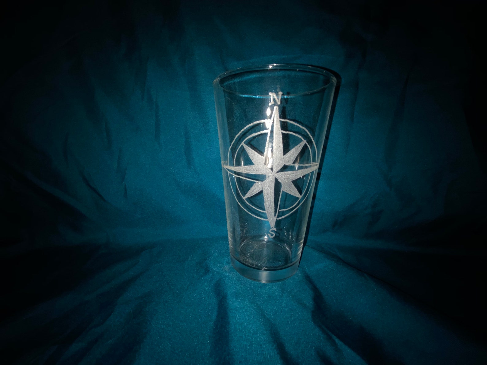 Rose Compass Pilsner Glass Compass Pint Glass Hand Etched - Etsy