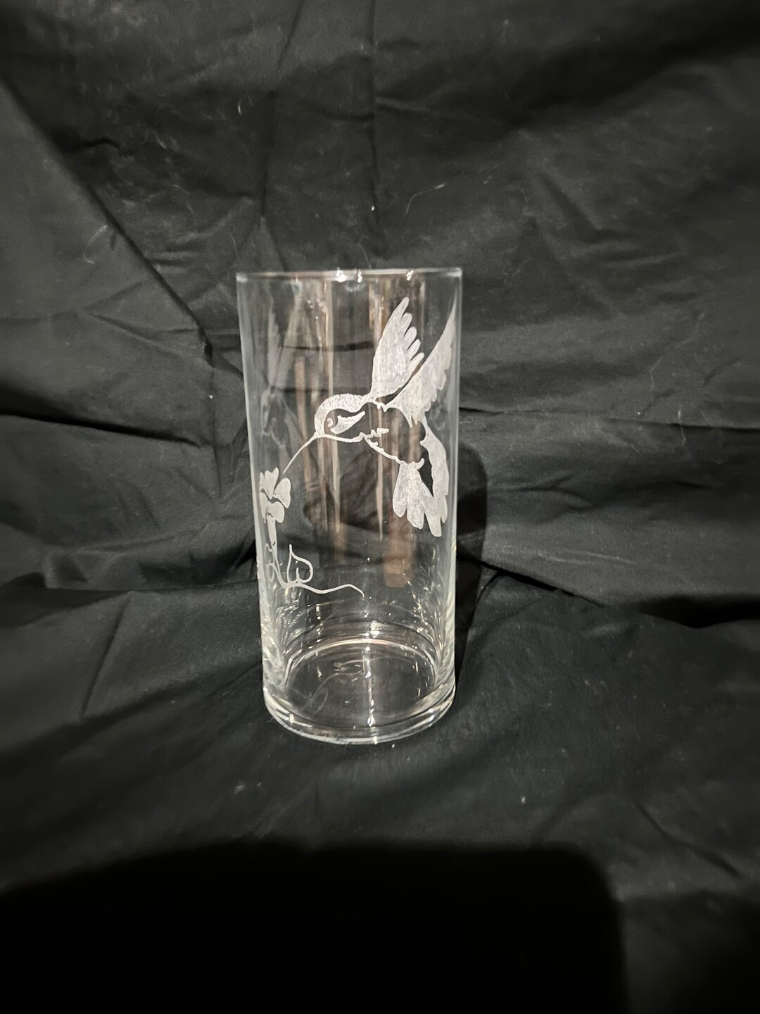 Hummingbird and Flower Cylinder Vase- Custom Glass Etched Vase, Glass Etched Vase, Bird Vase ...