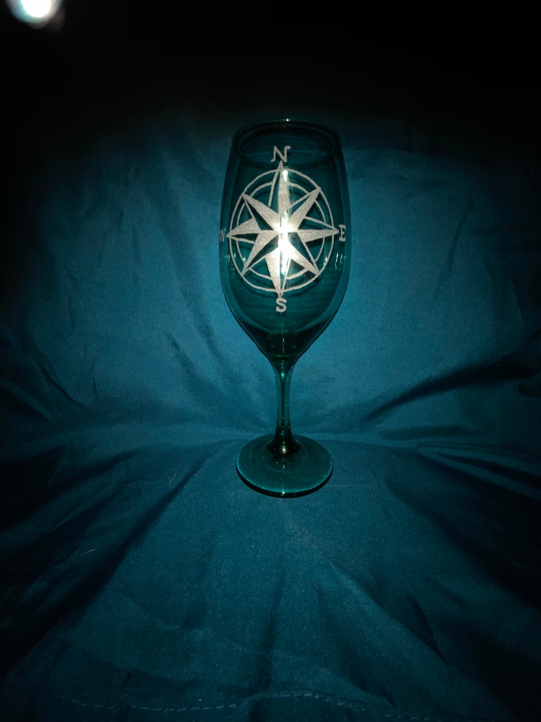 Rose Compass Hand Etched Stemmed Wine Glass - Rose Compass, Compass ...
