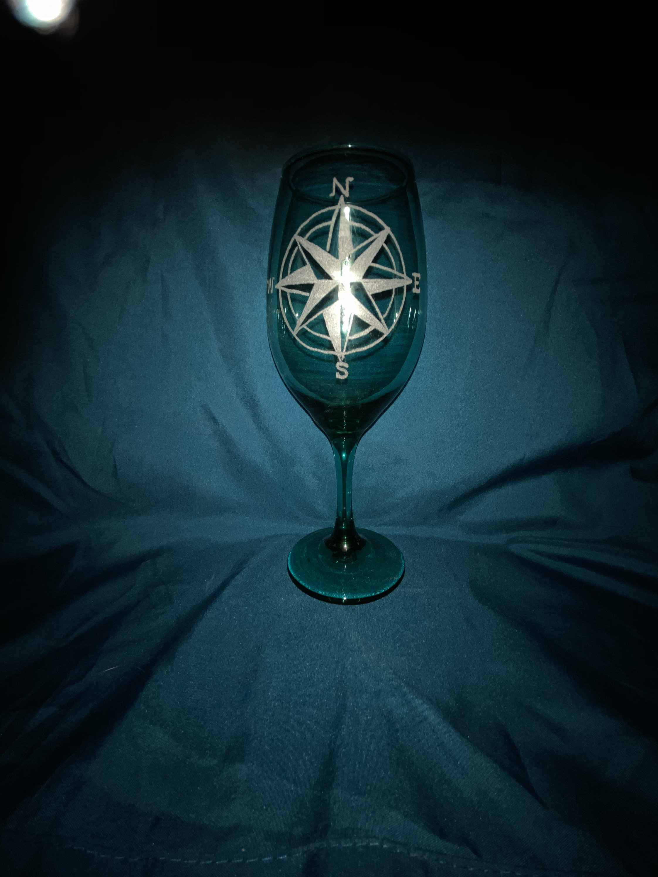 Rose Compass Hand Etched Stemmed Wine Glass - Rose Compass, Compass ...