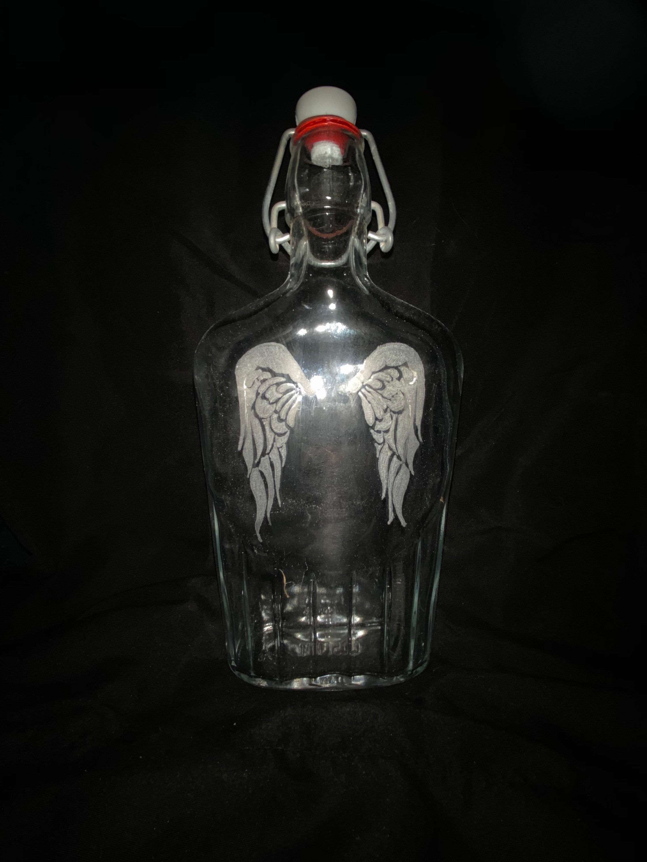 Angel Wings Hand Etched Flask, Decanter, Jar, Flask, Angel, Wings ...