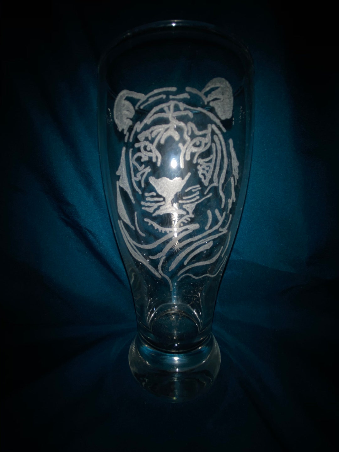 Tiger Pilsner Glass - Tiger Pint Glass, Large Cat, Jungle Cat, Hand ...