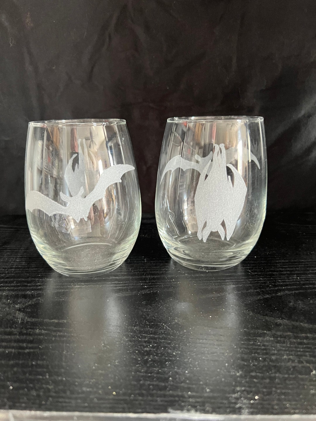 Double Sided Bat Design Etched Stemless Wine Glass. Choose Your Own ...
