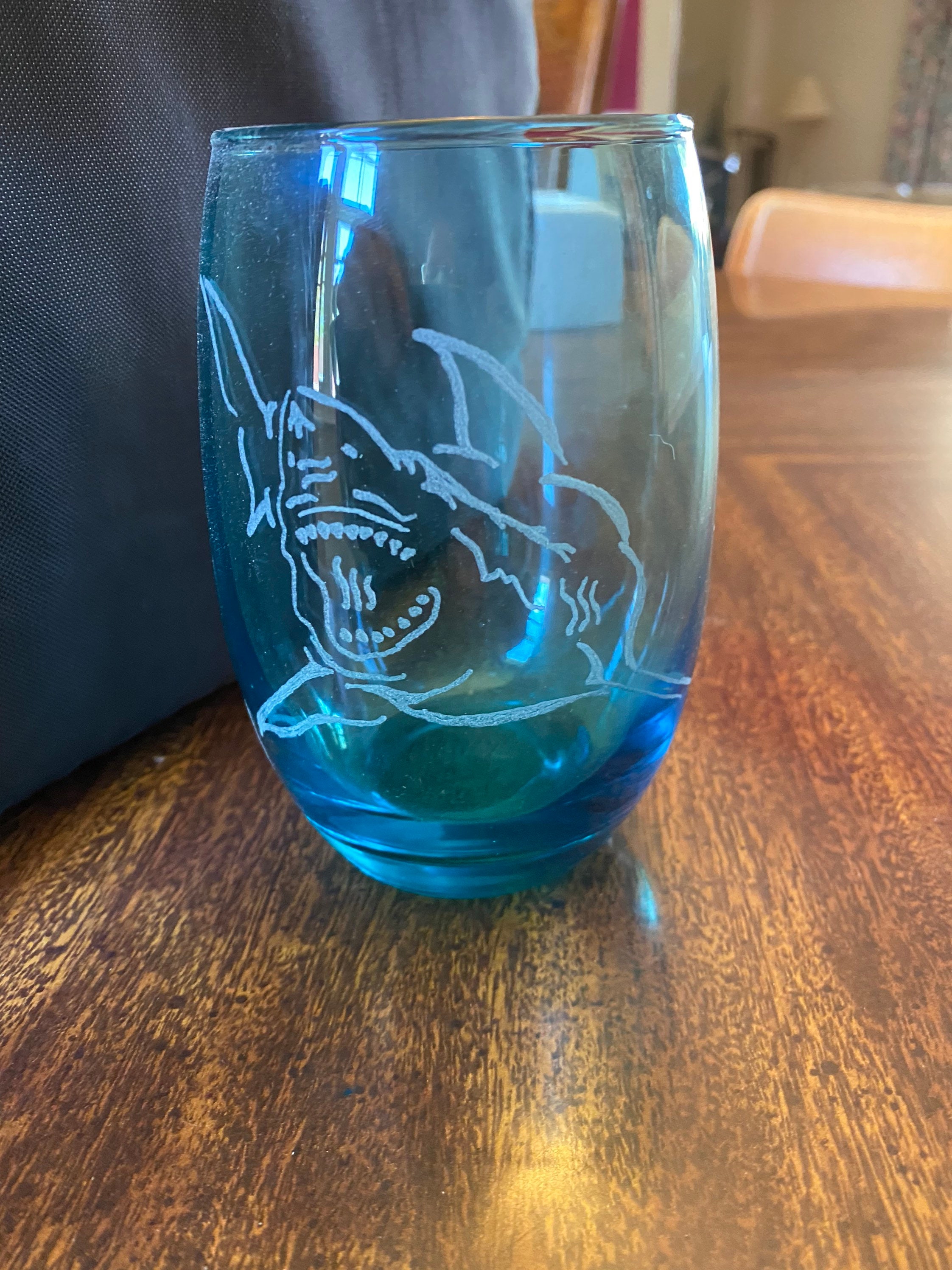 Tribal great white shark stemless wine glass great white | Etsy