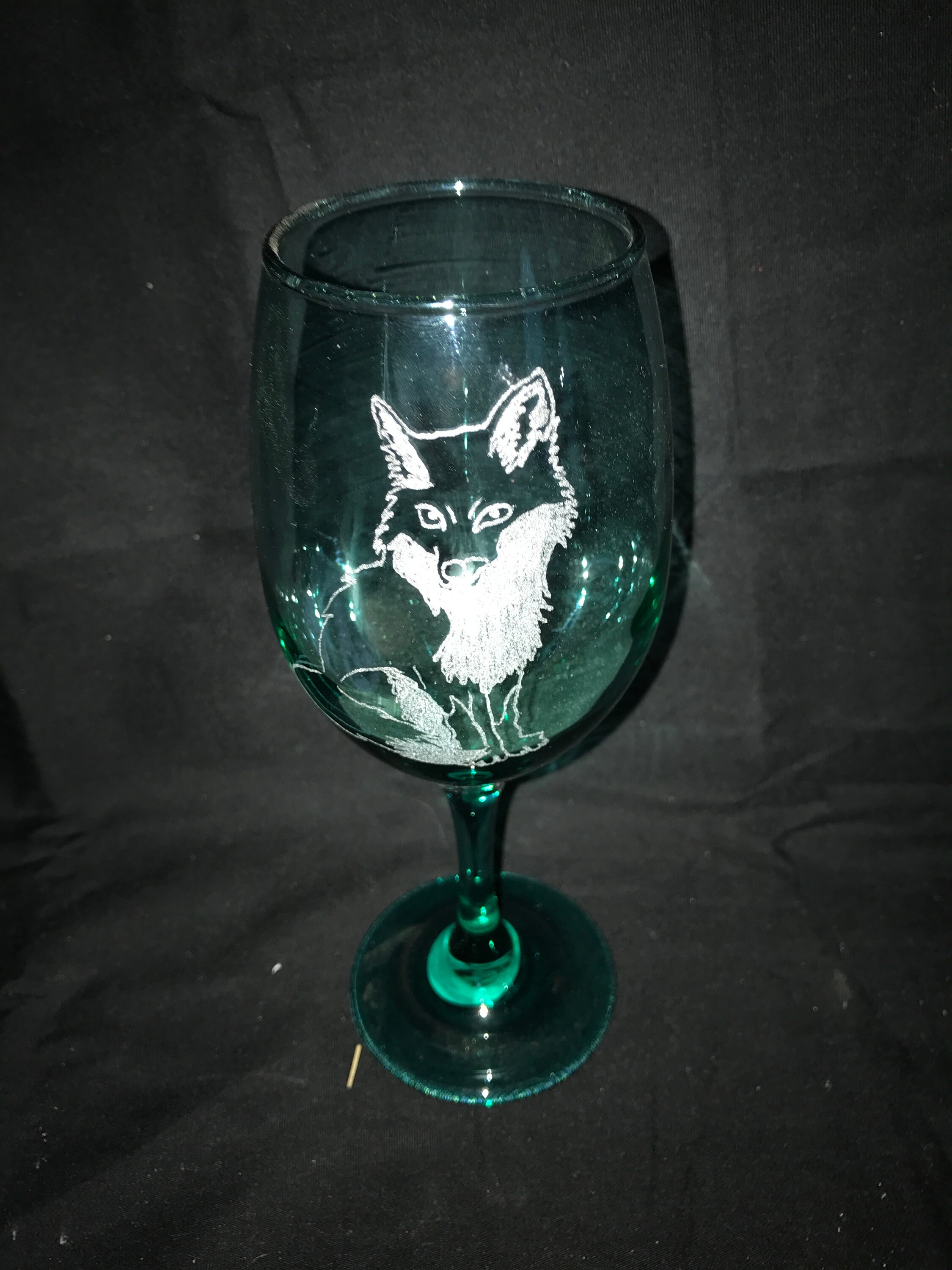 Sitting fox hand etched stemmed wine glass Fox animal | Etsy
