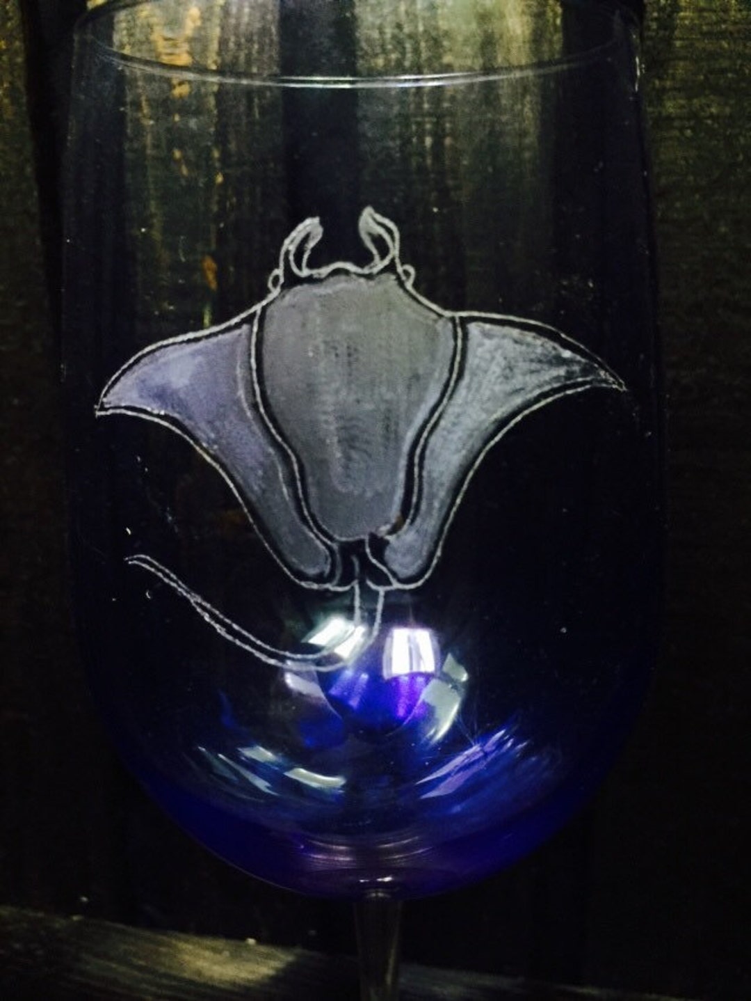 Stingray Hand Etched Stemmed Wine Glass- Stingray, Ocean Fish, Ocean ...