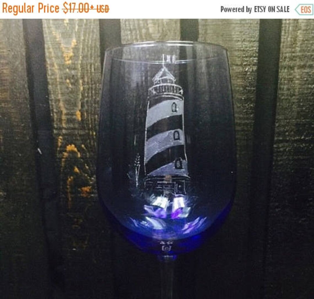 Lighthouse on Stemmed Wine Glass-lighthouse, Beacon of Sea, Hand Etched ...
