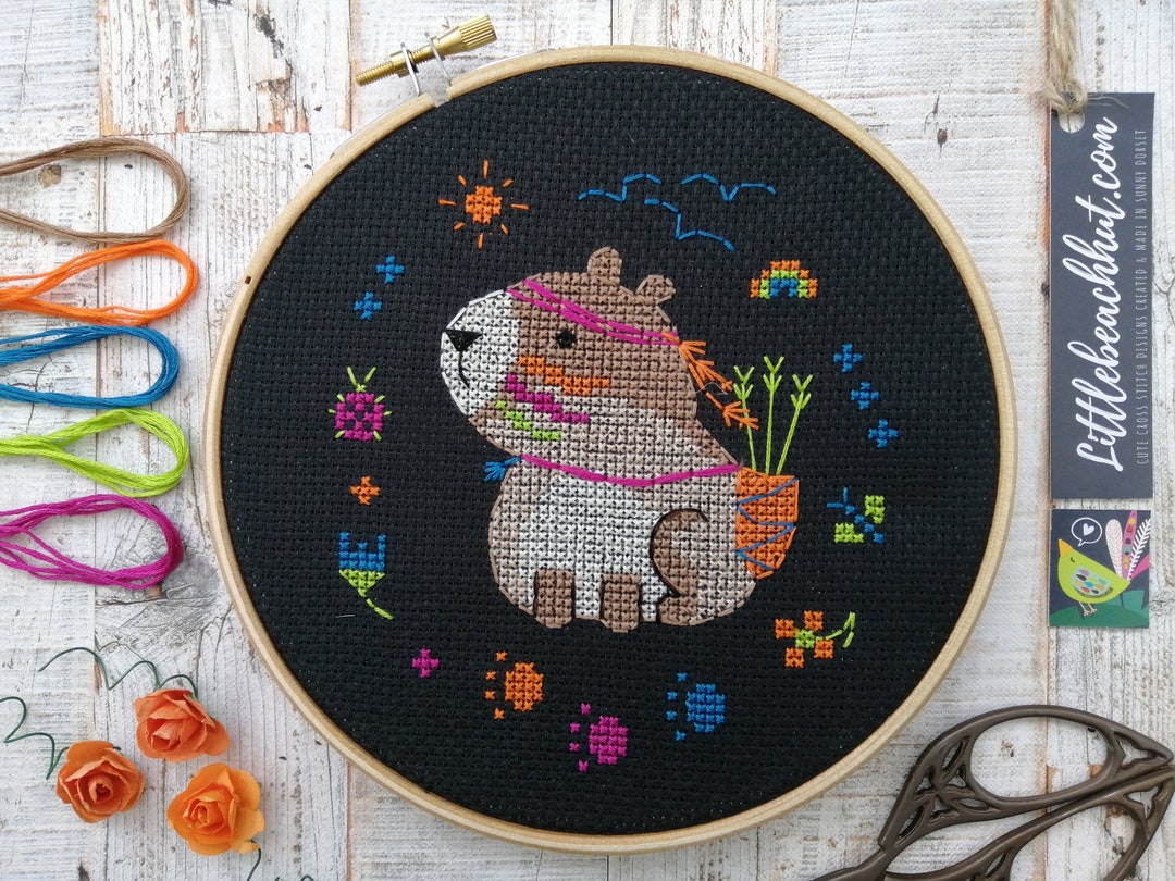 Cross Stitch Kit Capybara, Capybara Embroidery Kit, Guinea Pig Cross ...