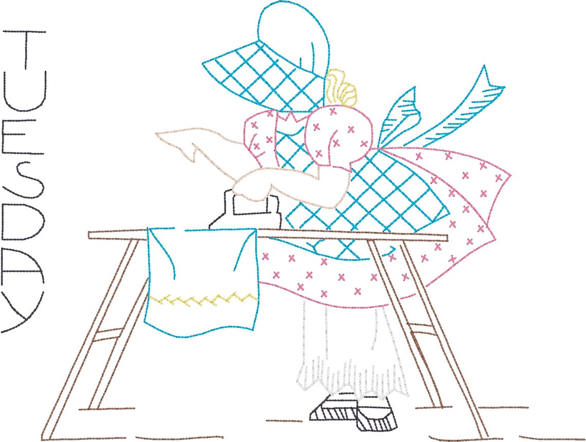 Vintage Little Susan Days of the Week Bundle Embroidery Design for ...