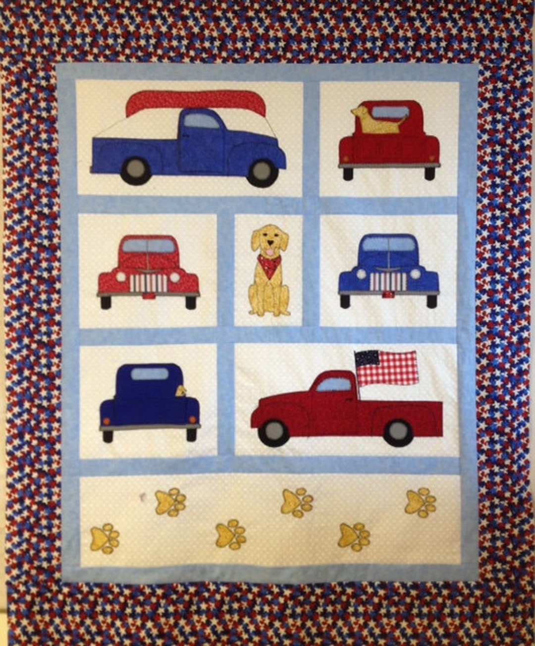 Baby Boy Quilt Block Applique Pattern, Vintage Ford Truck Easy Raw Edge ...