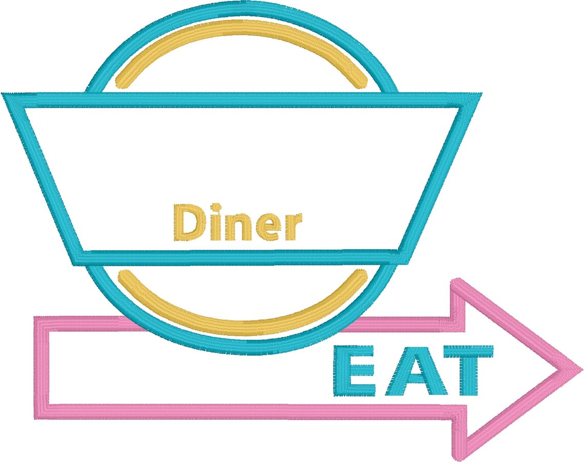 Customizable 1950's Diner Sign Applique Embroidery Design - Etsy
