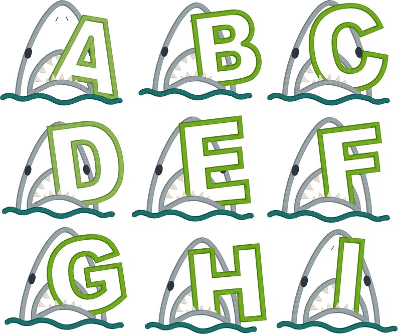 Shark Alphabet Applique Embroidery Design for Use With Embroidery ...