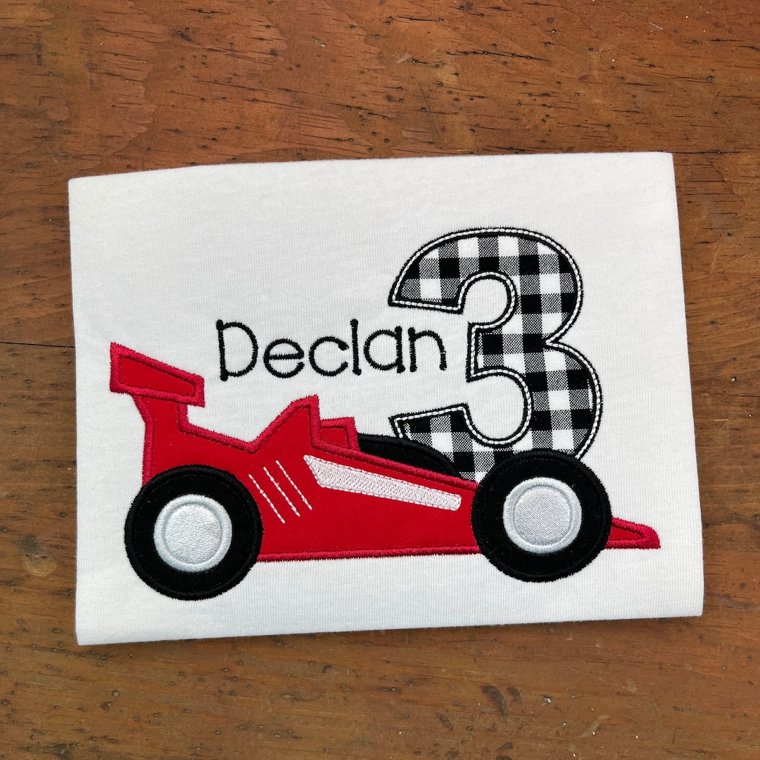 Race Car and the Number Three Birthday Appliqué Embroidery Design ...