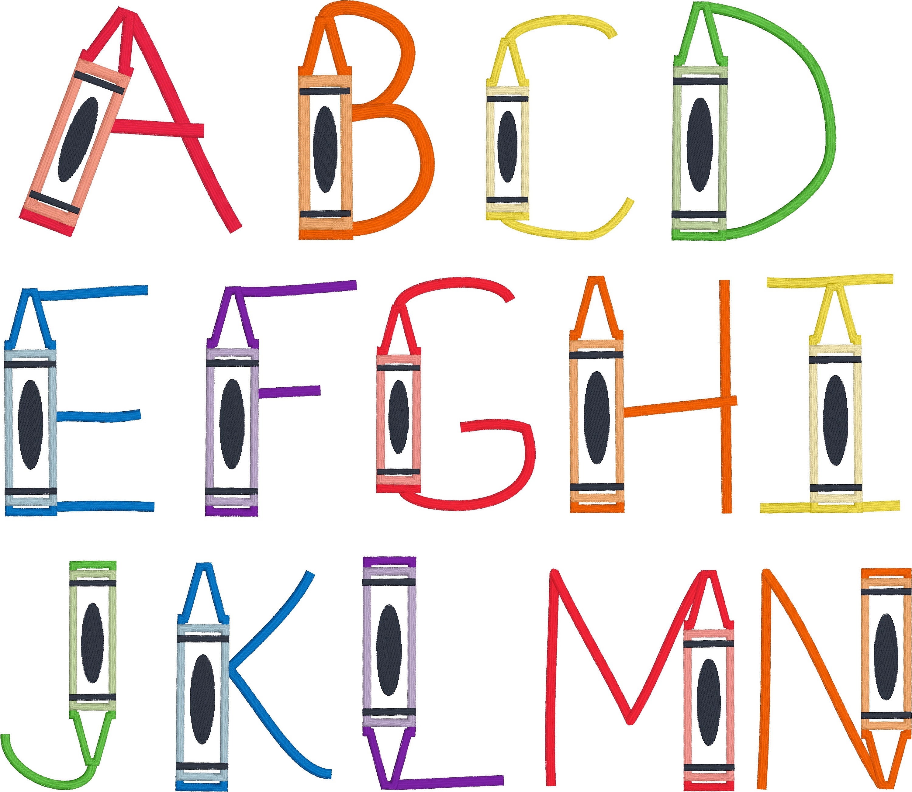 Crayon Alphabet applique embroidery design for use with | Etsy
