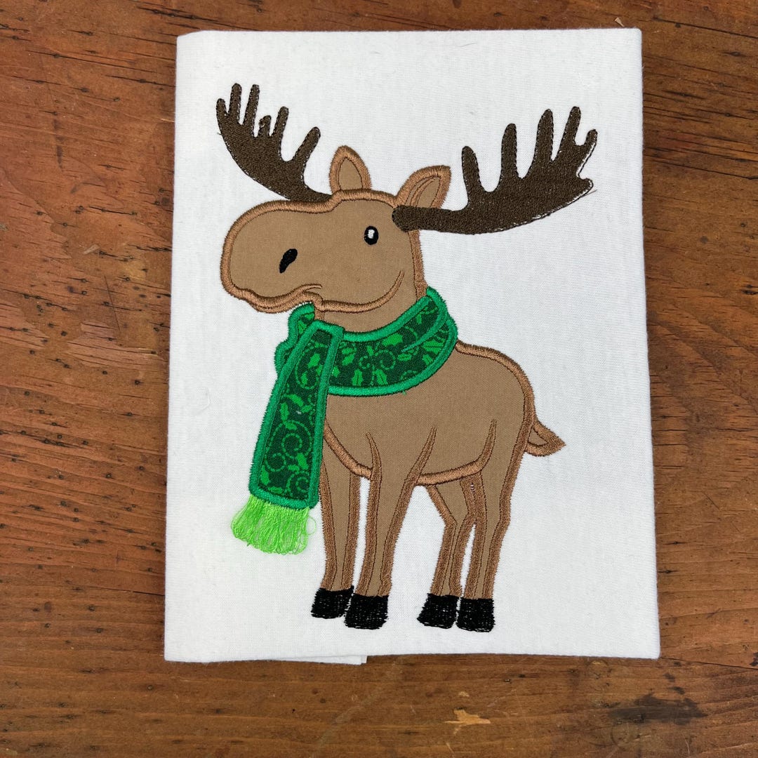 Cozy Moose Wearing a Scarf Applique Design for Embroidery Machine ...